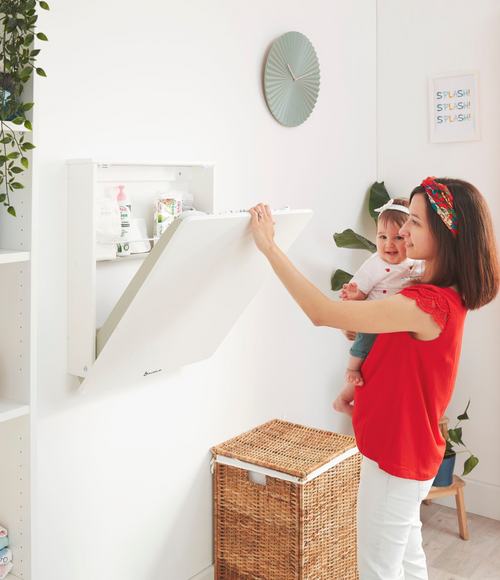 Baby Wall Changing Table | Shelving & Wipeable Changing Mat